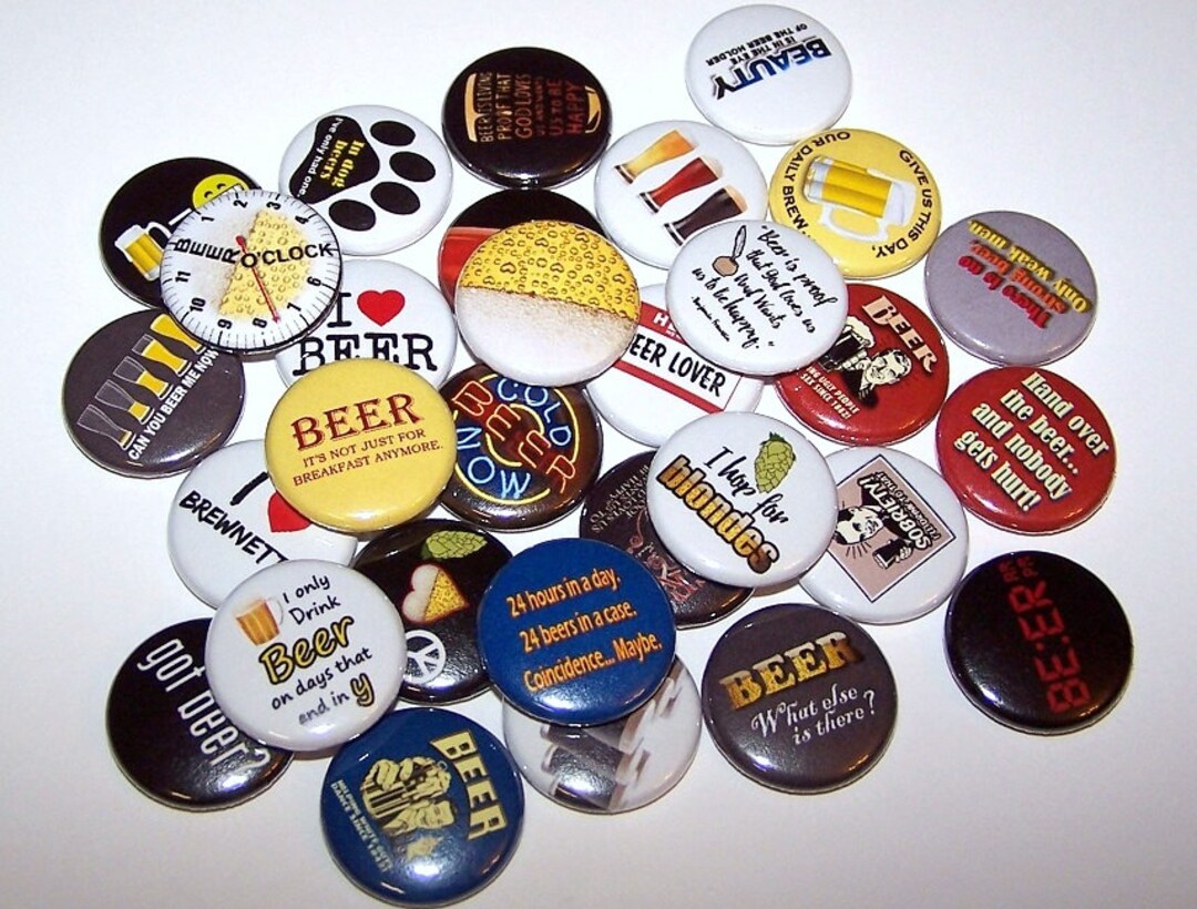 Beer Theme Pins (10 Pack), Beer Party Favors Pinback Buttons, 1" or 1.5 ...