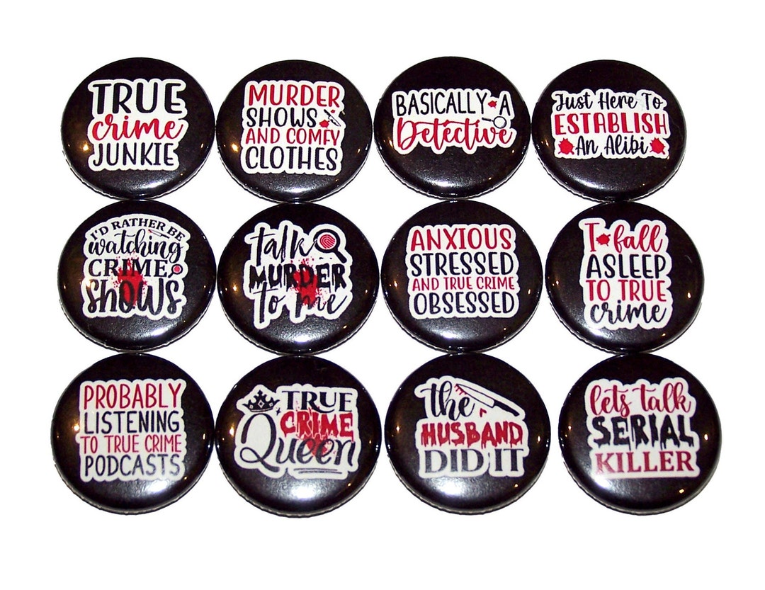 True Crime Fan Pins (12 Pack), Murder Show Party Favors, Serial Killer ...