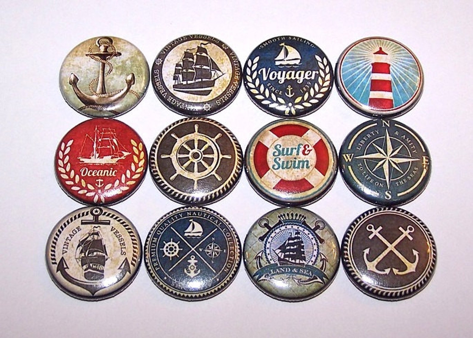 Nautical Voyager Pins 12 Pack Nautical Theme Buttons | Etsy