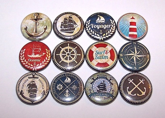 Nautical Voyager Pins 12 Pack Nautical Theme Buttons | Etsy