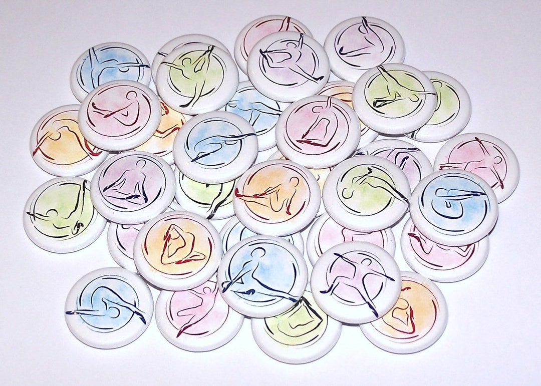 Yoga Poses Pins (10 Pack), Yoga Themed Buttons, 1" or 1.5" or 2.25 ...