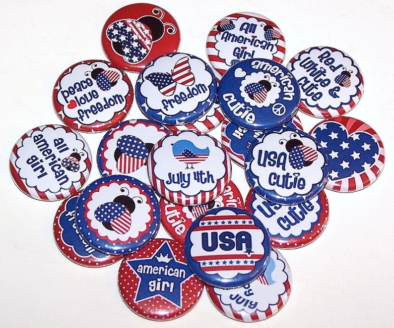 USA Cutie 4th of July Party Favors Pins (10 Pack), 1" or 1.5" or 2.25 ...