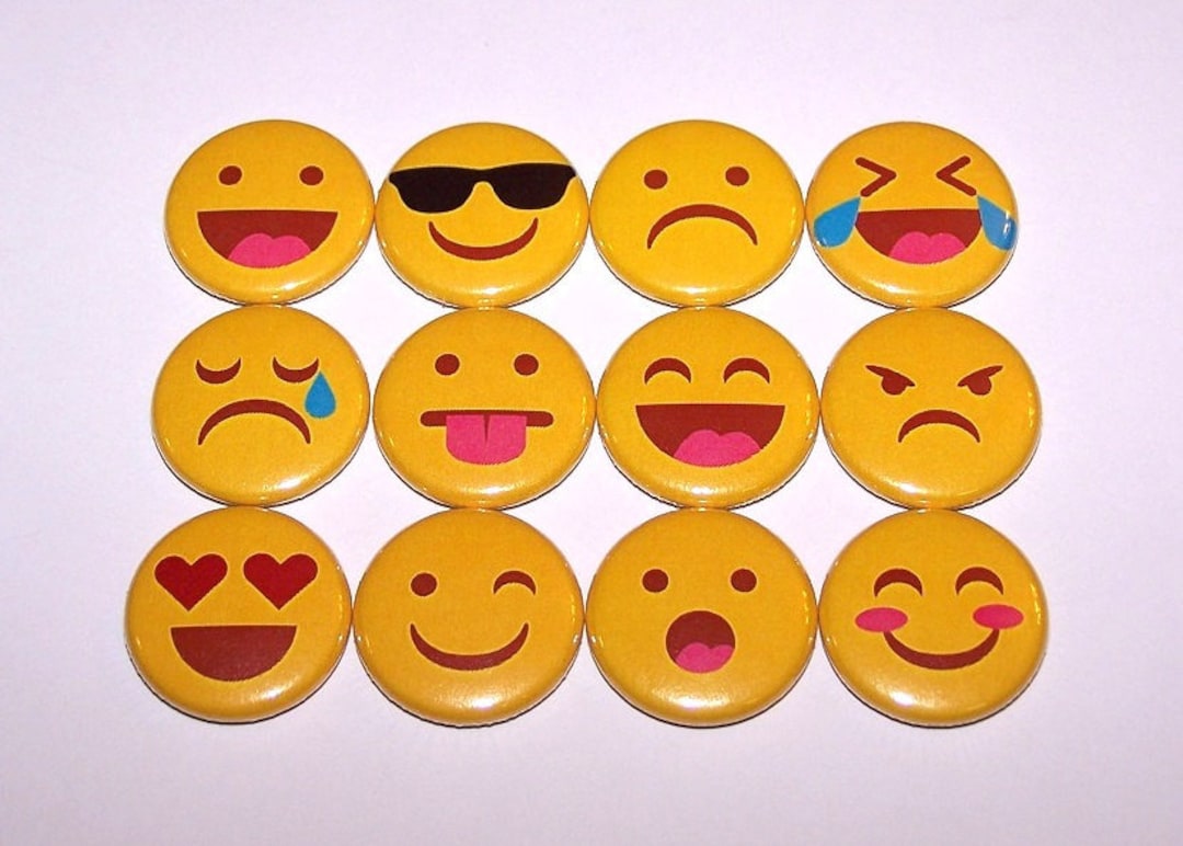 Emoji Smiley Faces Pins (12 Pack), Emoticons Pinbacks, 1" or 1.5" or 2.25" Pin Back Buttons or ...