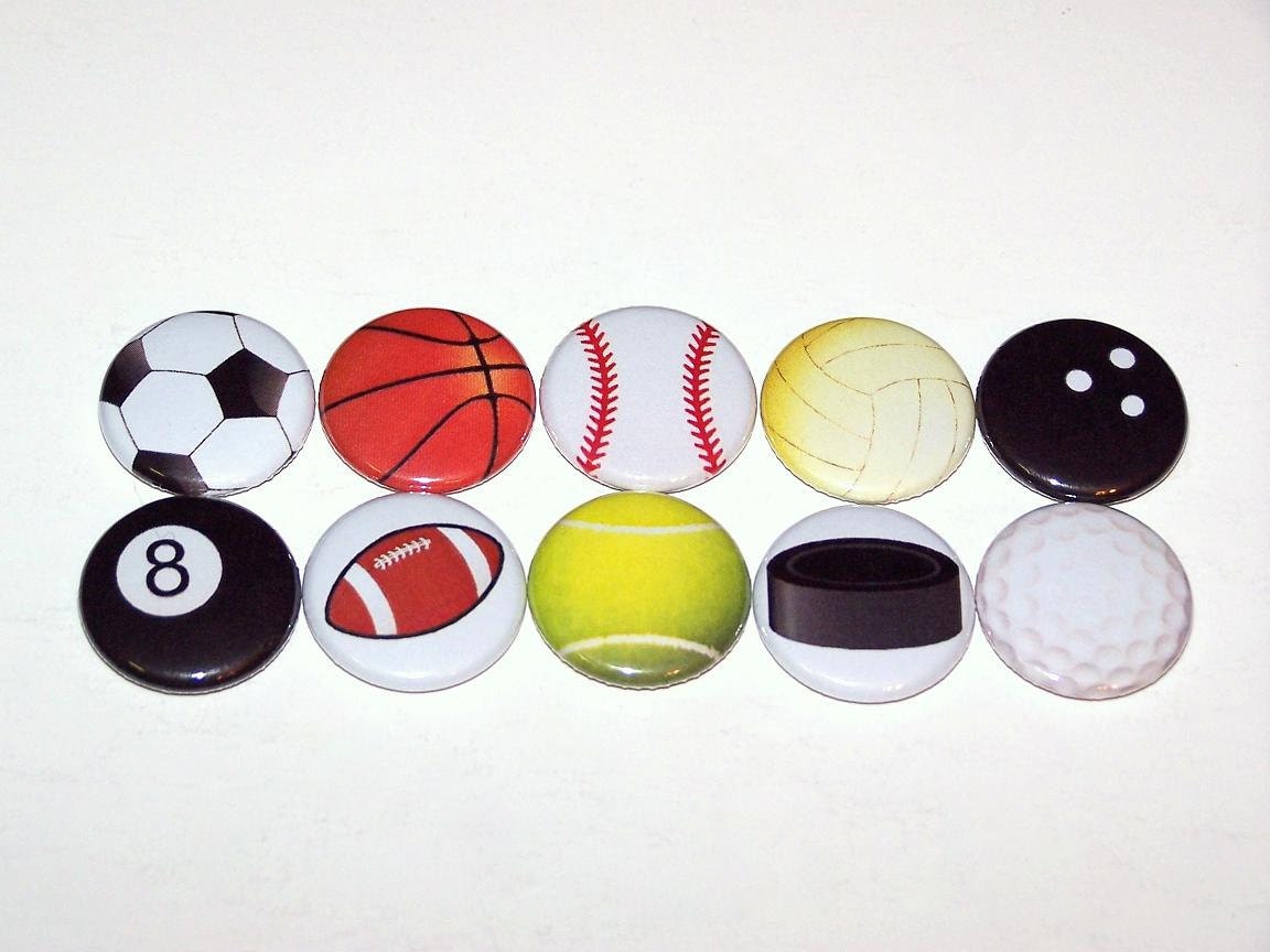 Sports Ball Variety Set of 10 Buttons - You Choose - 1 Inch Pin Back ...