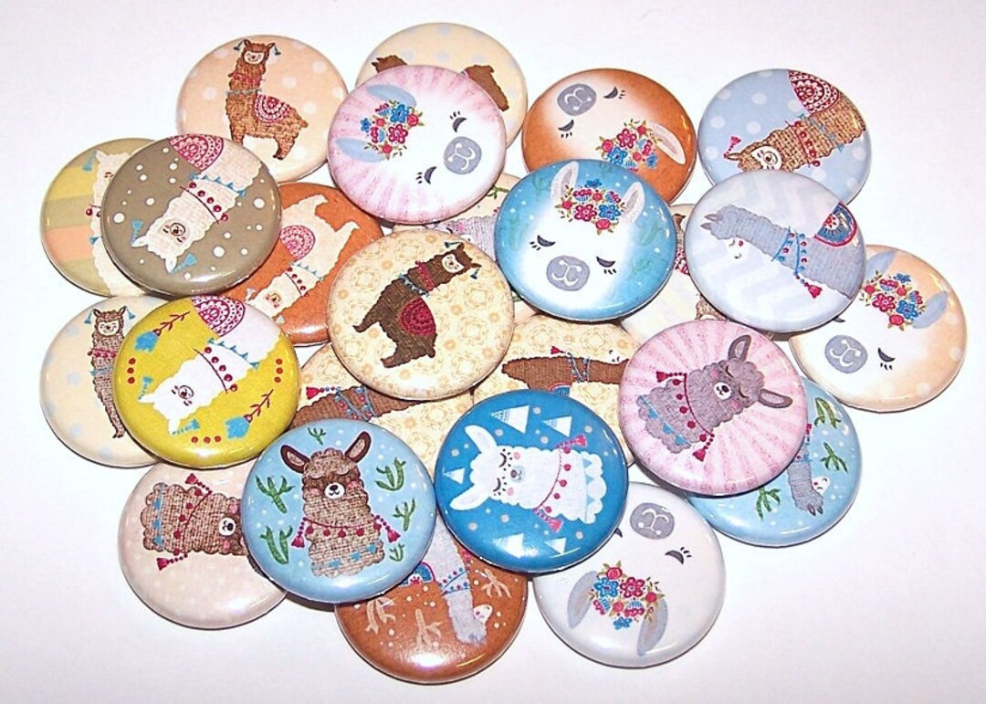 Cute Llamas Pins (10 Pack), Llama Party Favors, 1" or 1.5" or 2.25" Pin ...