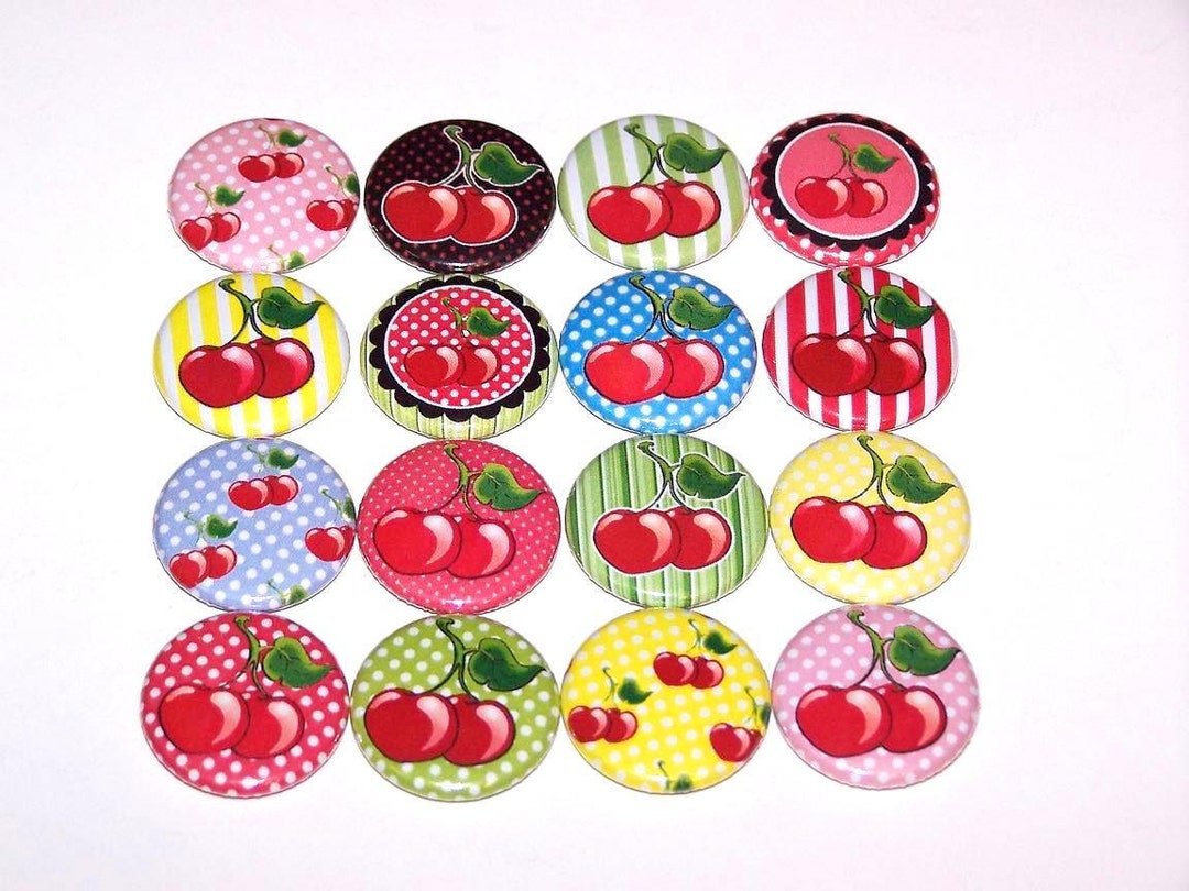 Cute Cherry Cherries Set of 16 Buttons 1 Inch Pin Back Buttons 1" Pins ...