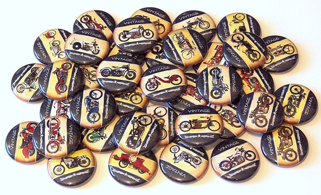 Motorcycles Vintage Style Pins (10 Pack) Biker Pinback Buttons, Party ...