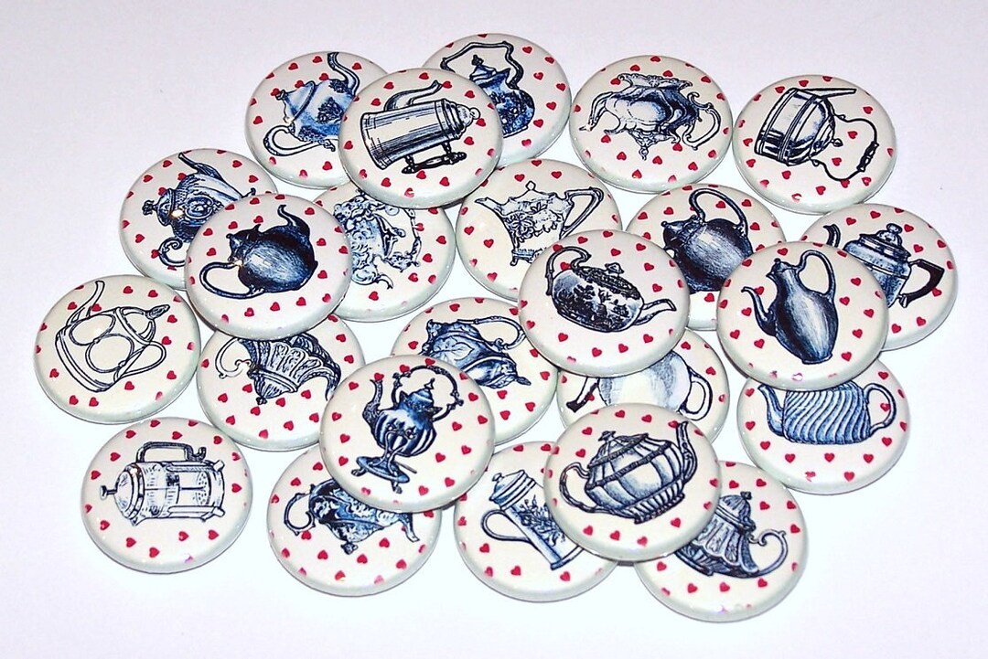 Teapot Pins (10 Pack) Tea Party Buttons Party Favors 1" or 1.5" or 2.25 ...