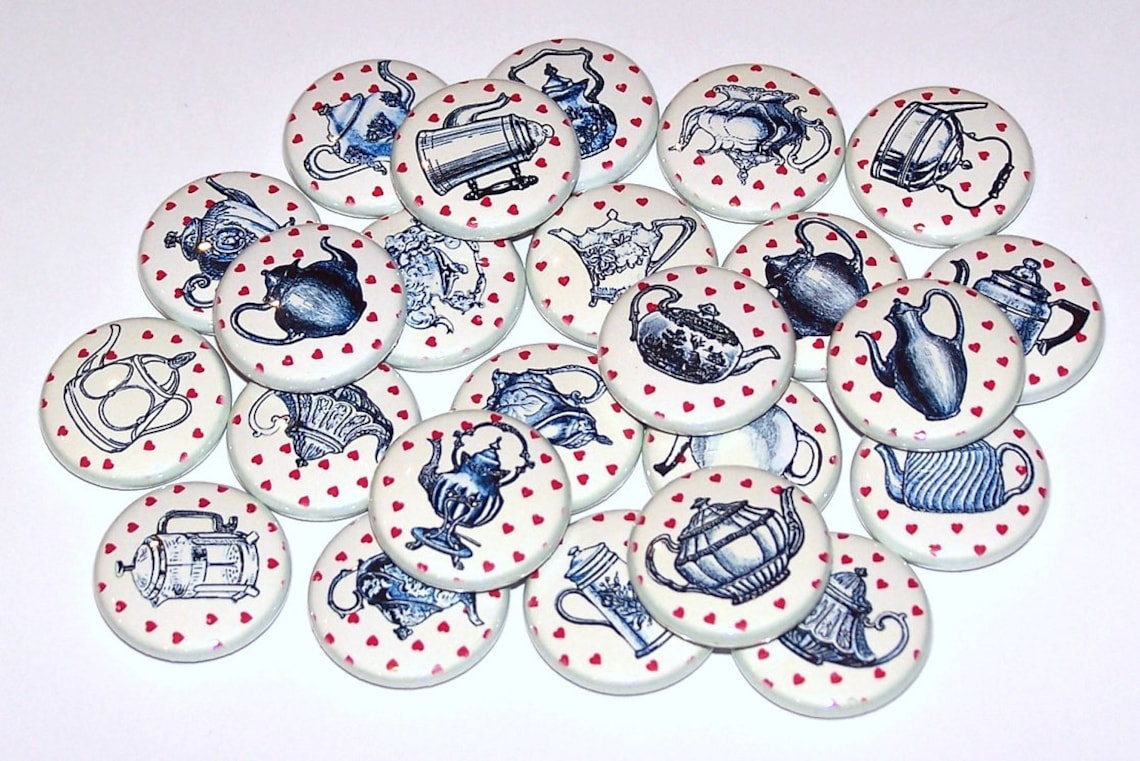 Teapot Pins (10 Pack) Tea Party Buttons Party Favors 1" or 1.5" or 2.25 ...