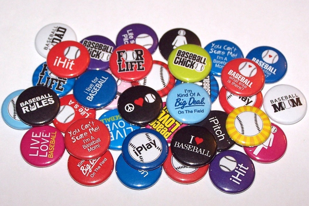Baseball Player Set of 10 Buttons 1" or 1.5" Pin Back Buttons or ...