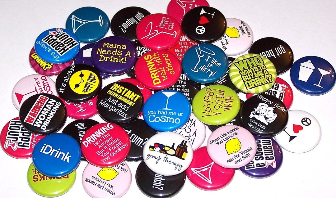 Happy Hour Set of 10 Buttons 1" or 1.5" Pin Back Buttons or Magnets ...