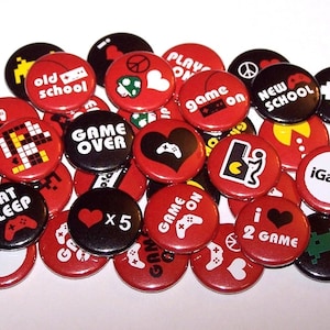 Video Gamer Party Favors Pins (10 Pack), 1" or 1.5" or 2.25" Pin Back ...