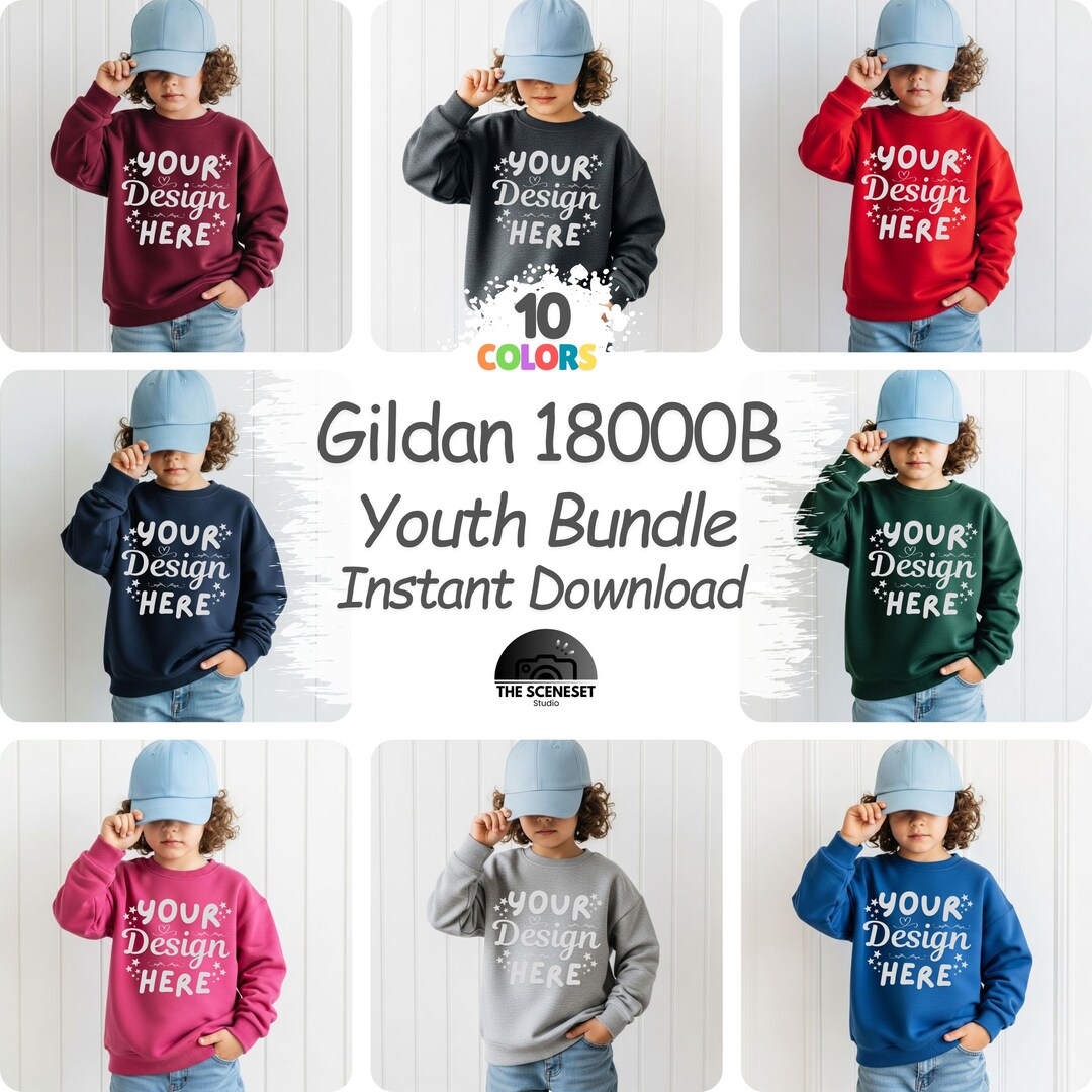 10x Child Gildan 18000B Mockup Boys Sweatshirt Bundle, Kids Sweater ...