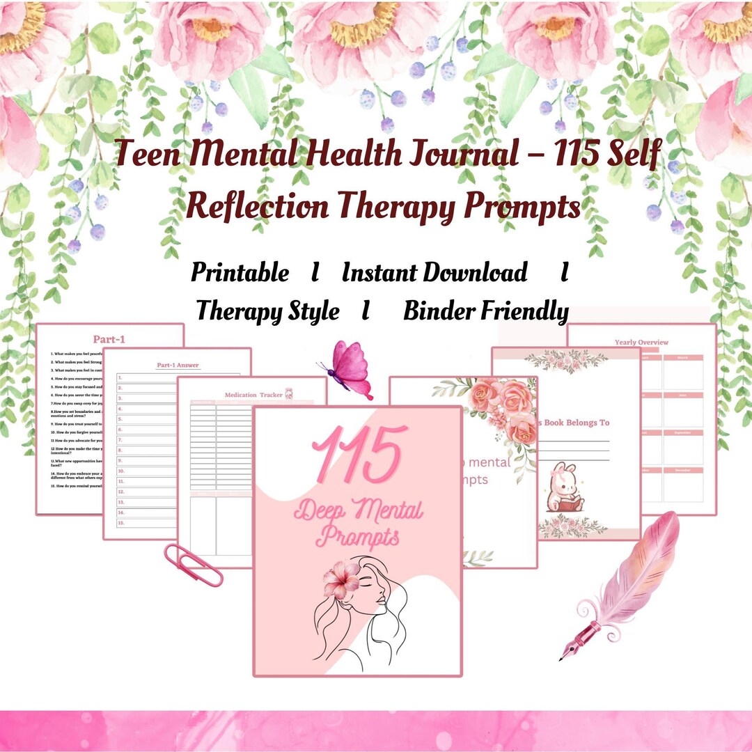 Teen Mental Health Journal | 115 Self Reflection Therapy Prompts | Self ...