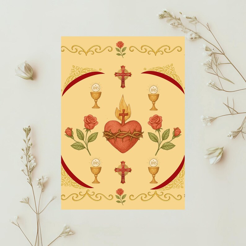 Catholic Digital Paper Bundle | Sacred Heart Eucharist Vintage Design ...