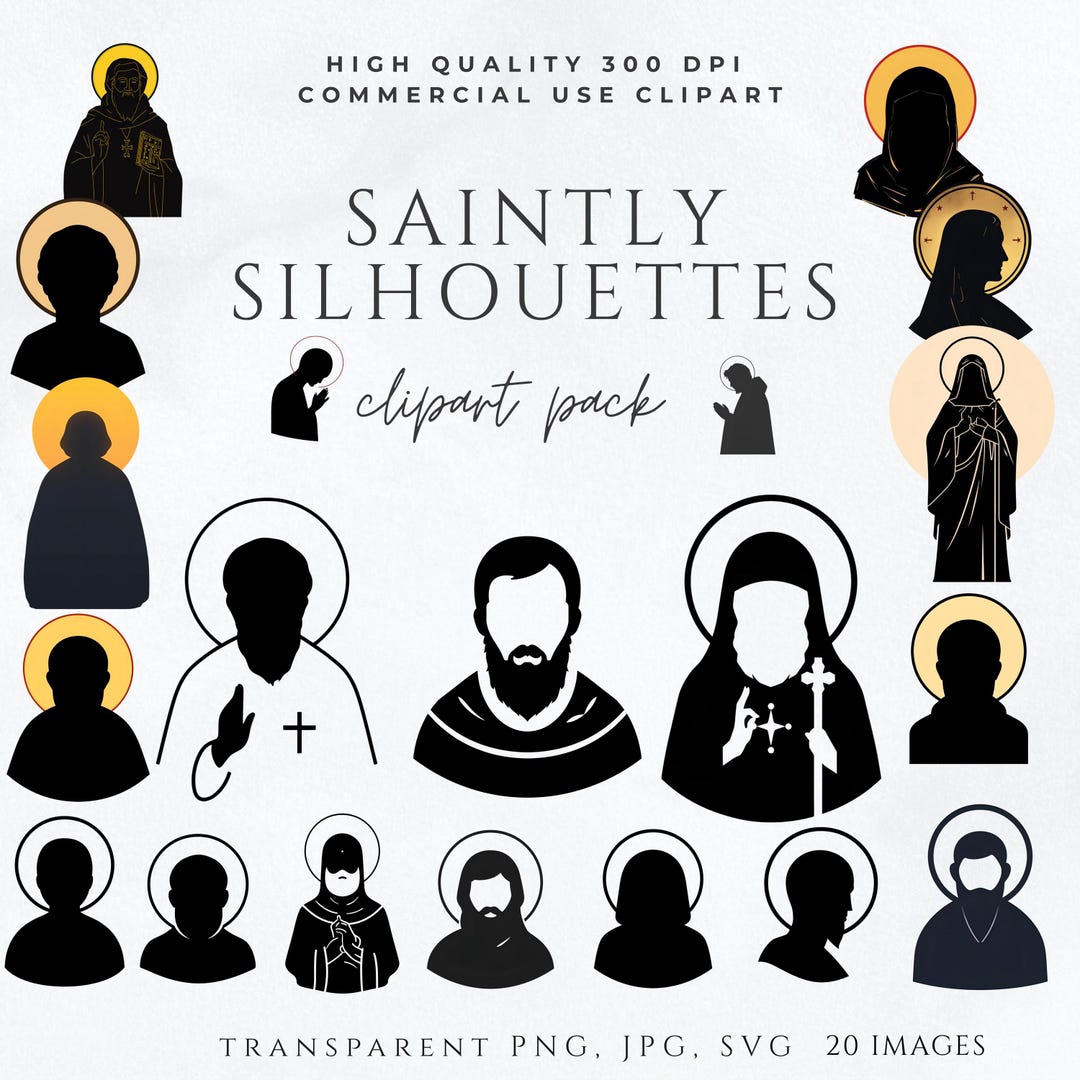 Catholic Saint Clipart Bundle | Saint Outline SVG PNG JPG | Religious ...