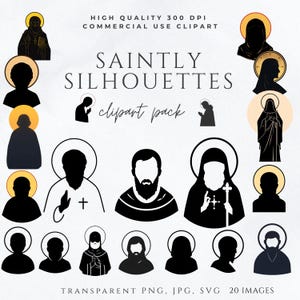 Catholic Saint Clipart Bundle | Saint Outline SVG PNG JPG | Religious ...