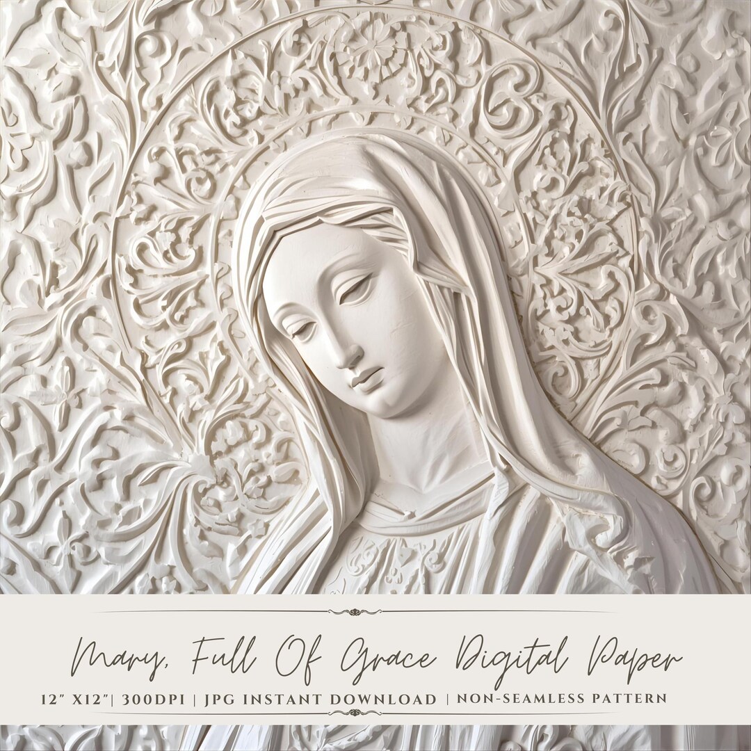 Embossed Virgin Mary Digital Paper, Catholic Texture Background 12x12 ...