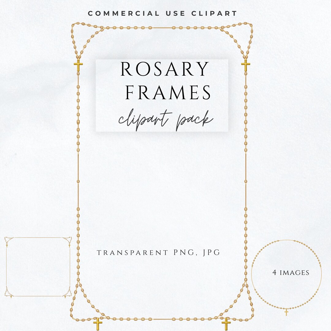 Rosary Frame Clipart PNG | Gold Catholic Rosary Border Frames ...
