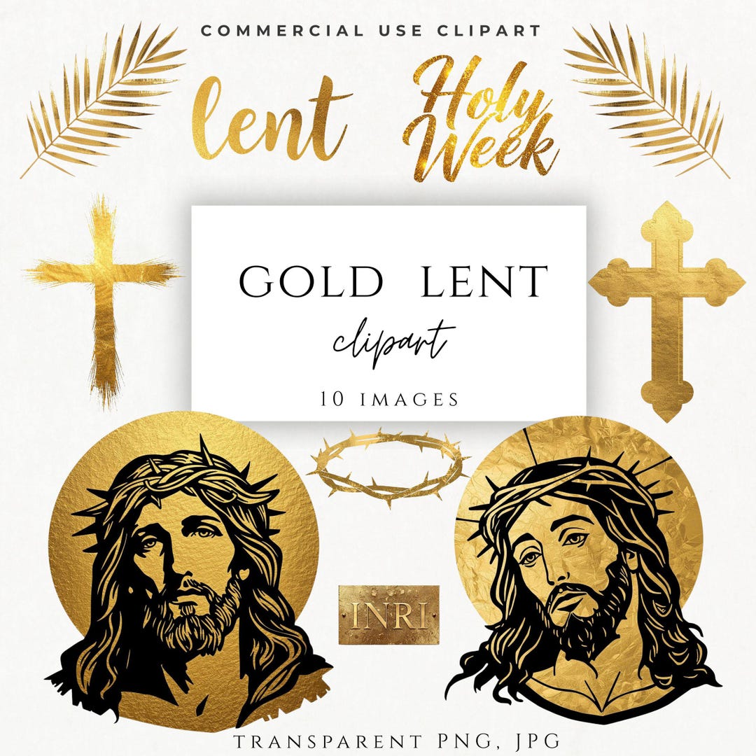 Lent Clipart PNG | Gold Crown of Thorns, Jesus Christ & Cross ...