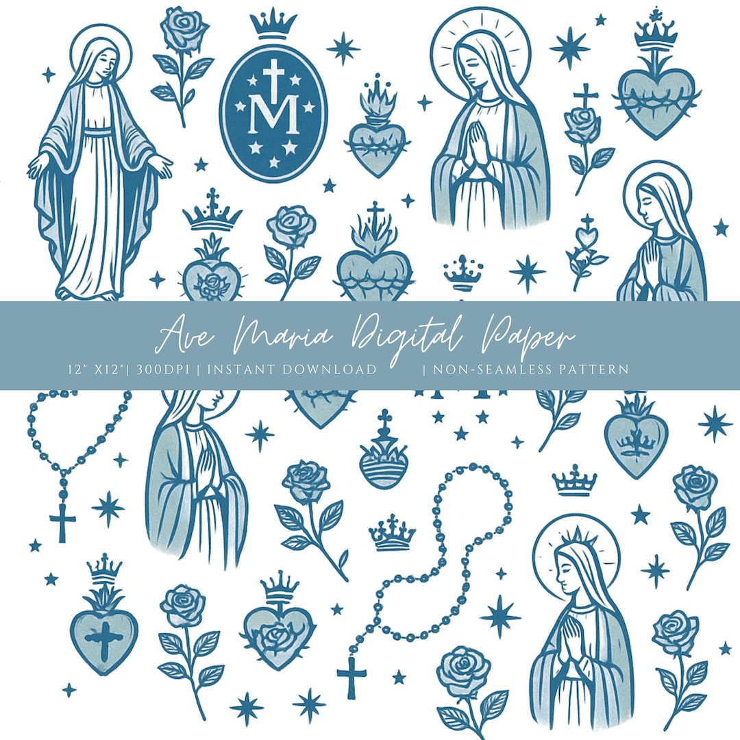Marian Digital Paper | Catholic Virgin Mary Scrapbook Paper | Ave Maria ...