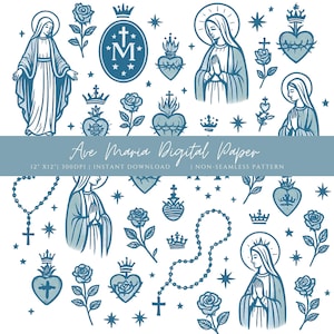Marian Digital Paper | Catholic Virgin Mary Scrapbook Paper | Ave Maria ...