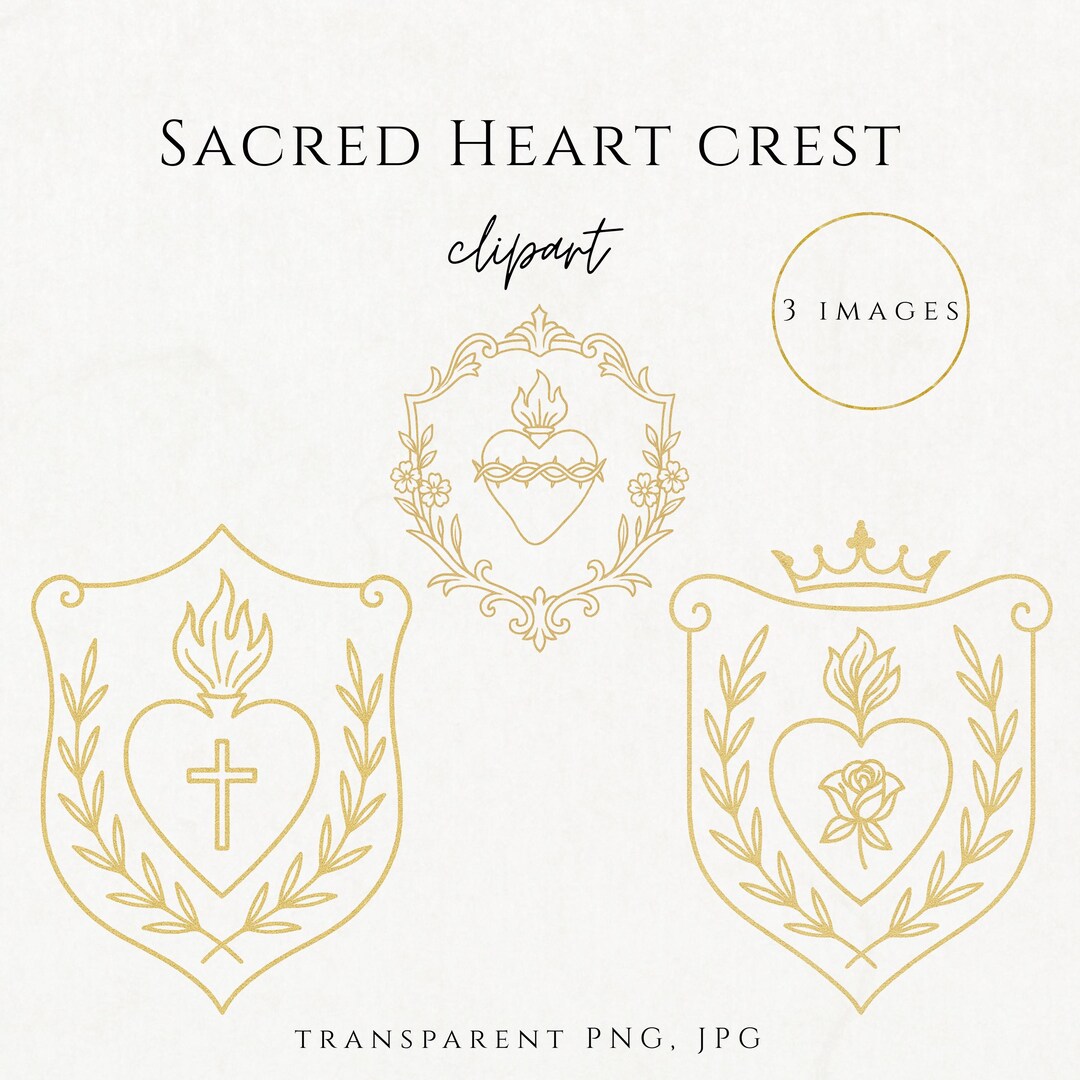 Sacred Heart Crest Clipart, Gold Foil Catholic Sacred Heart PNG JPG ...