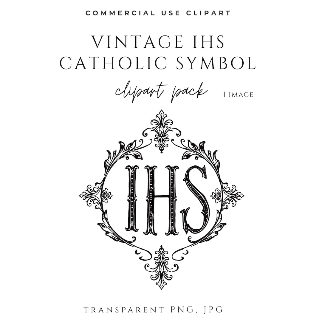 Vintage IHS Catholic Symbol Clipart PNG | Antique Catholic Emblem ...
