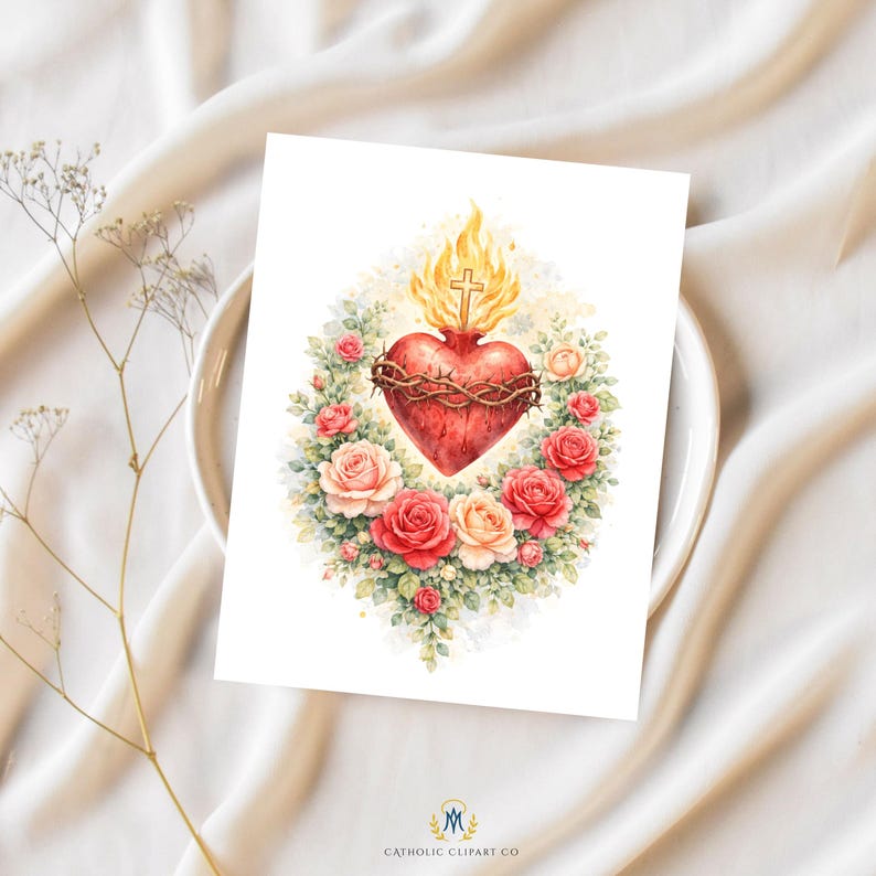 Sacred Heart of Jesus Clipart PNG | Floral Catholic Sacred Heart ...