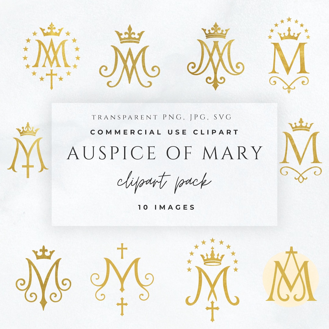Auspice of Mary Clipart Pack, Gold Marian Monogram PNG SVG, Catholic ...