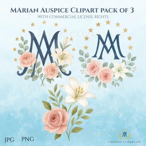 Marian Auspice Clip Art Set of 3 – Catholic Floral Symbol of Mary – PNG ...