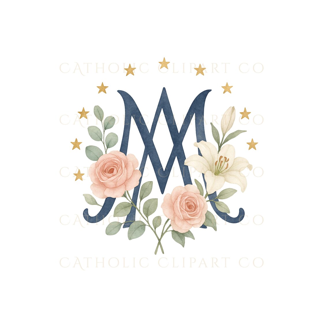 Marian Auspice Clip Art Set of 3 – Catholic Floral Symbol of Mary – PNG ...