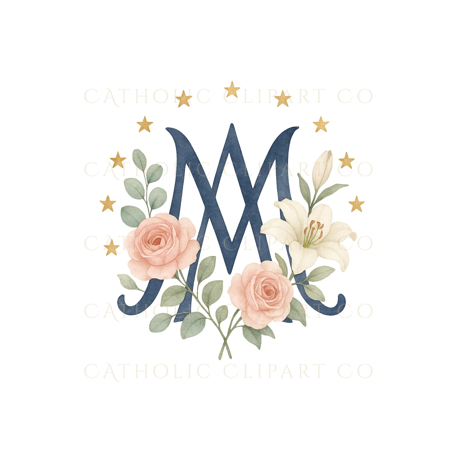 Marian Auspice Clip Art Set of 3 – Catholic Floral Symbol of Mary – PNG ...