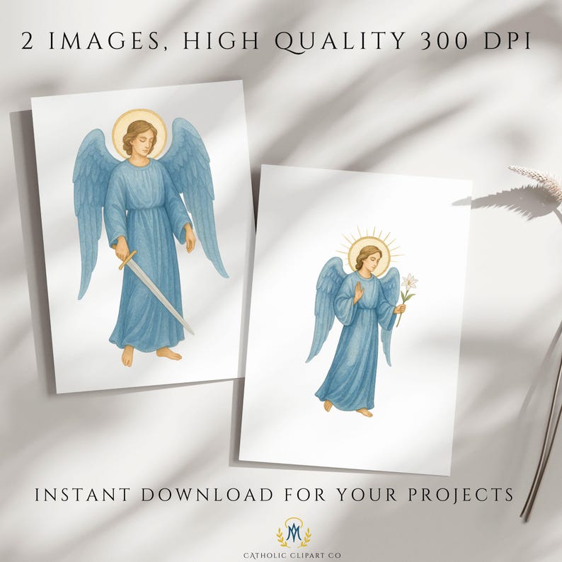 St Michael the Archangel Clipart Set, Catholic Angel PNG JPG, Blue Gold ...