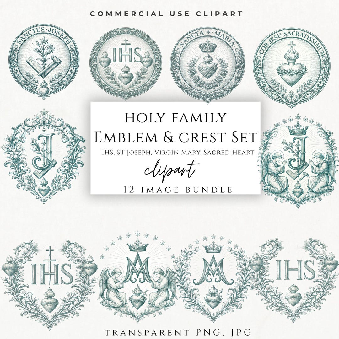 Catholic Clipart Bundle PNG | Sacred Heart IHS Virgin Mary St Joseph ...