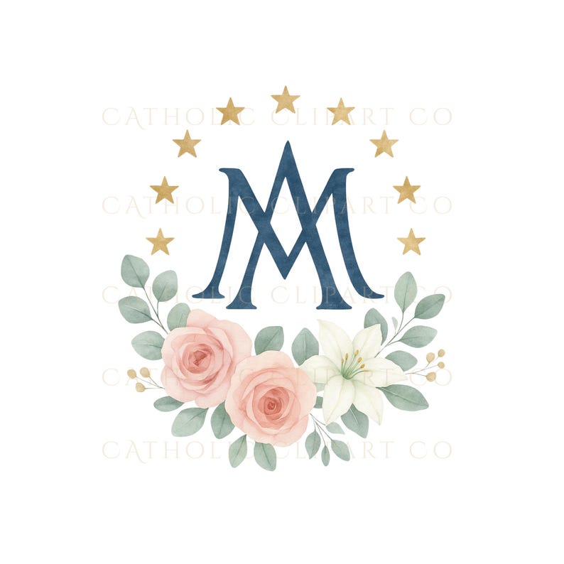 Marian Auspice Clip Art Set of 3 – Catholic Floral Symbol of Mary – PNG ...