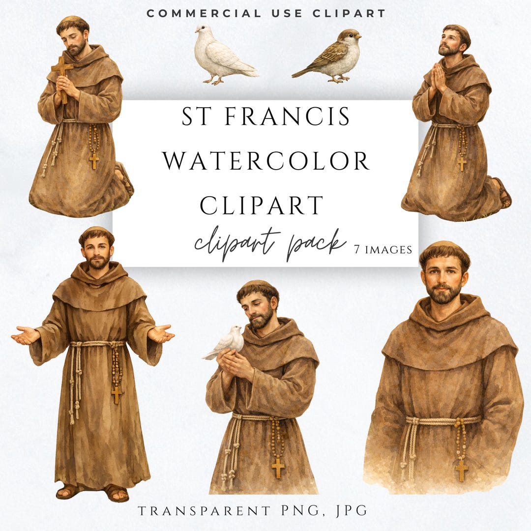 Saint Francis of Assisi Watercolor Clipart PNG | Catholic Saint Art ...