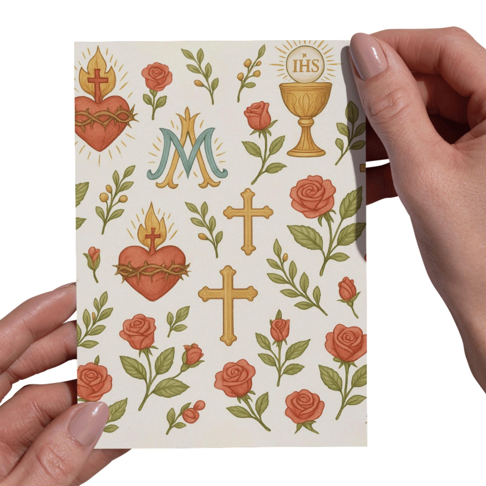 Sacred Heart Digital Paper | Catholic Symbols Pattern | Marian Monogram ...