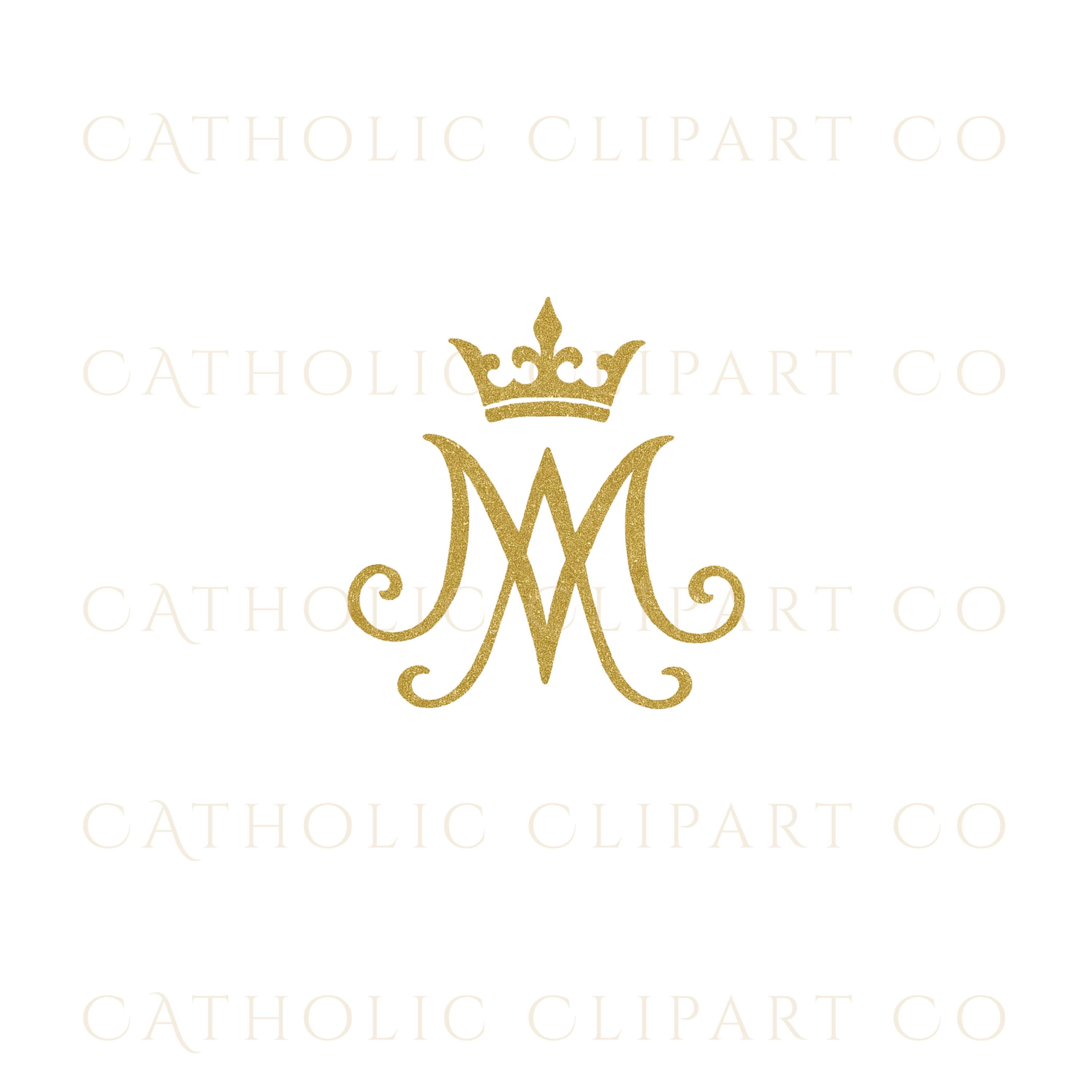 Auspice of Mary Clipart Pack, Gold Marian Monogram PNG SVG, Catholic ...