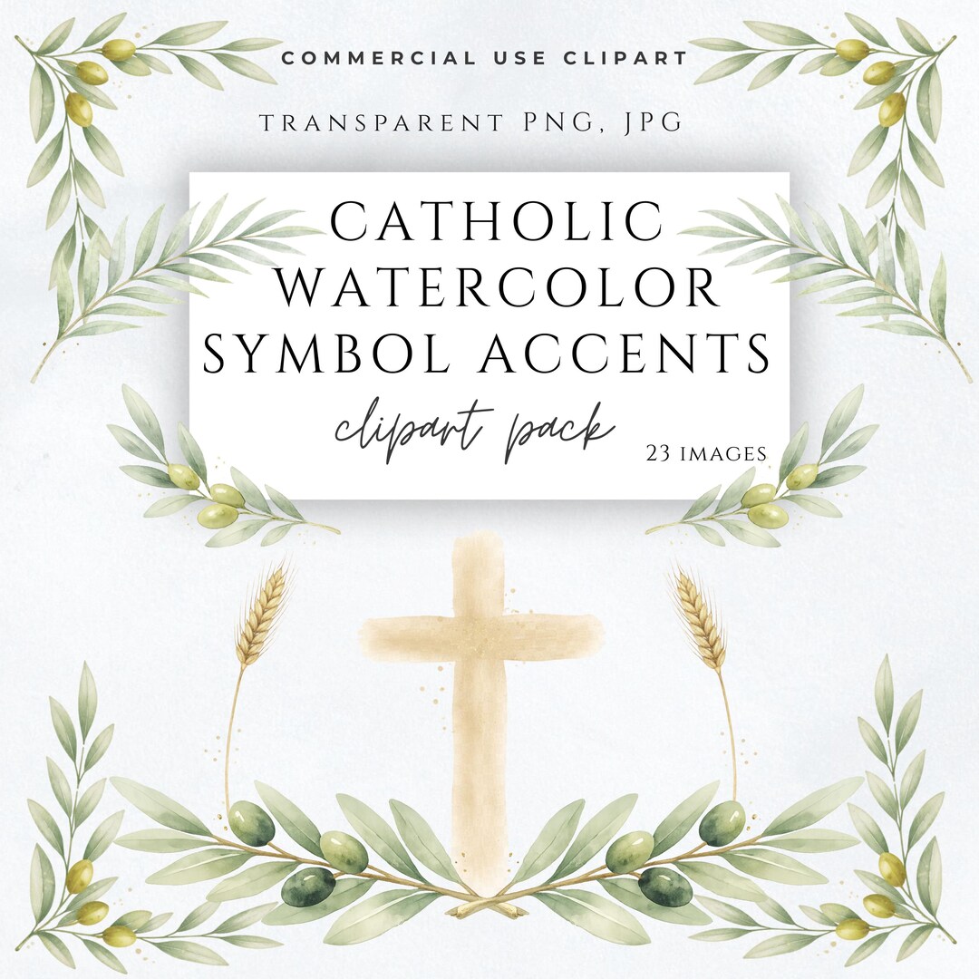 Catholic Watercolor Clipart | Religious Botanical PNG | Wedding Baptism ...