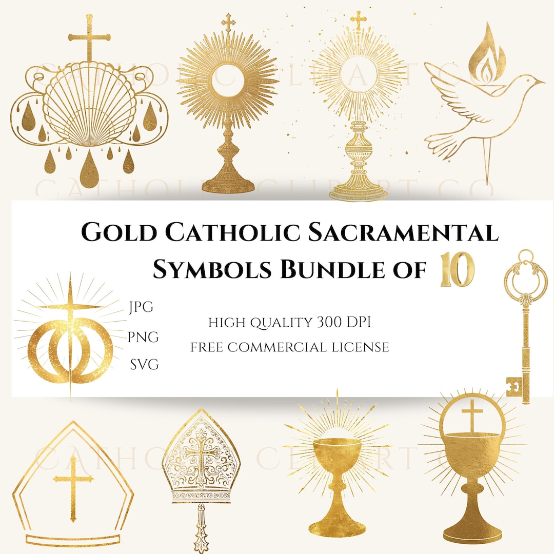 Gold Catholic Sacramental Symbols Clipart Bundle | 10 Gold Sacrament ...