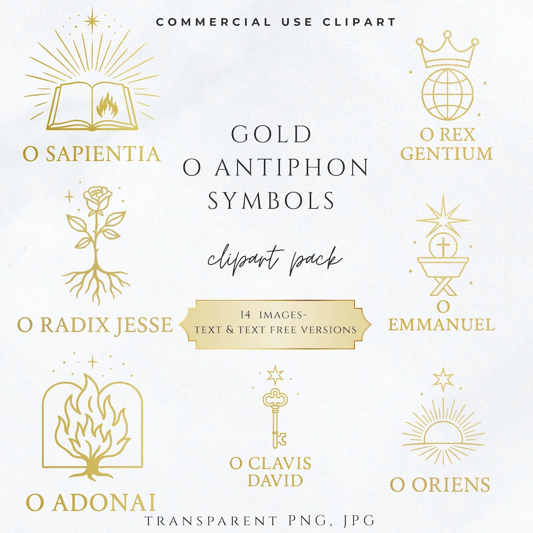 Gold O Antiphon Symbols Clipart | Advent Catholic Clipart Set | Gold ...