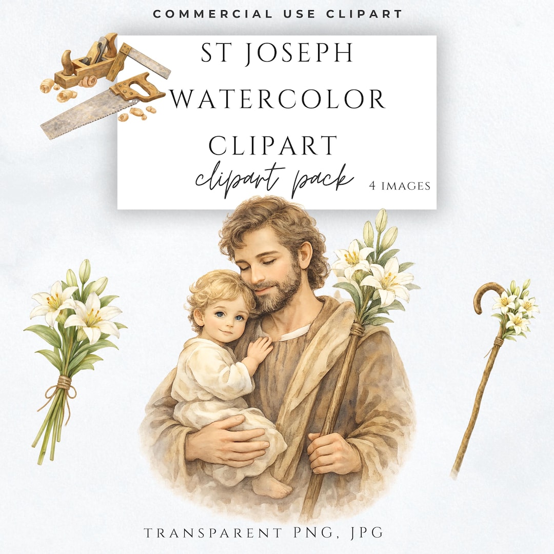 Saint Joseph Watercolor Clipart PNG | Catholic Clipart with Child Jesus ...