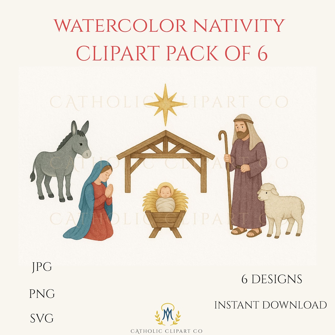 Watercolor Nativity Clipart Set of 6 | Catholic Christmas Digital Art ...