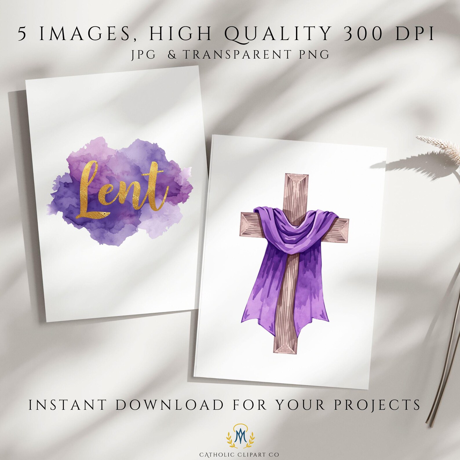 Lent Watercolor Clipart PNG | Christian Lent Clipart Set | Purple Cross ...