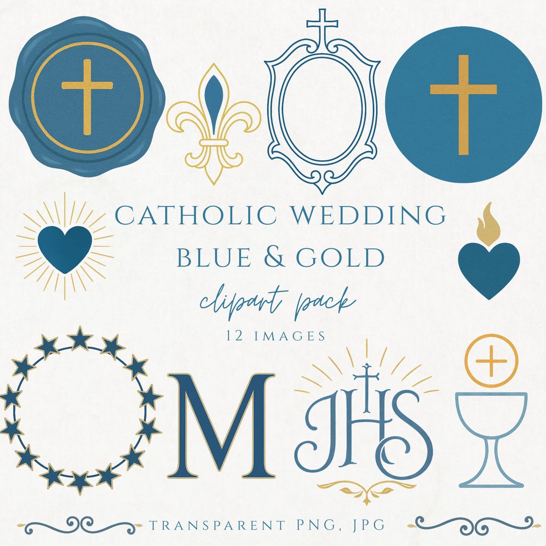 Catholic Wedding Clipart PNG JPG | Blue & Gold Catholic Wedding Symbols ...