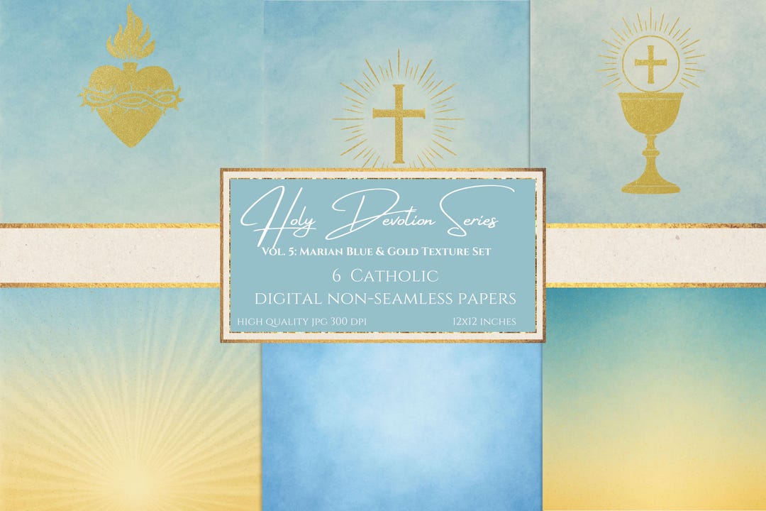 Marian Blue Catholic Digital Papers, Gold Texture Christian Backgrounds ...