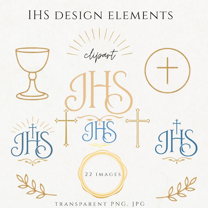 IHS Design Elements Clipart | Catholic IHS Symbol, Gold & Blue ...