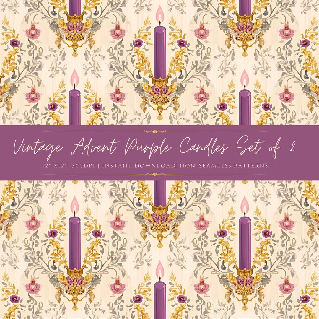 Vintage Advent Purple Candles Digital Paper, 12x12 Catholic Scrapbook ...