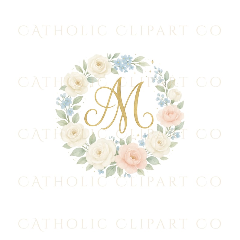 Marian Monogram Clipart |catholic M Monogram Collection |floral Marian ...